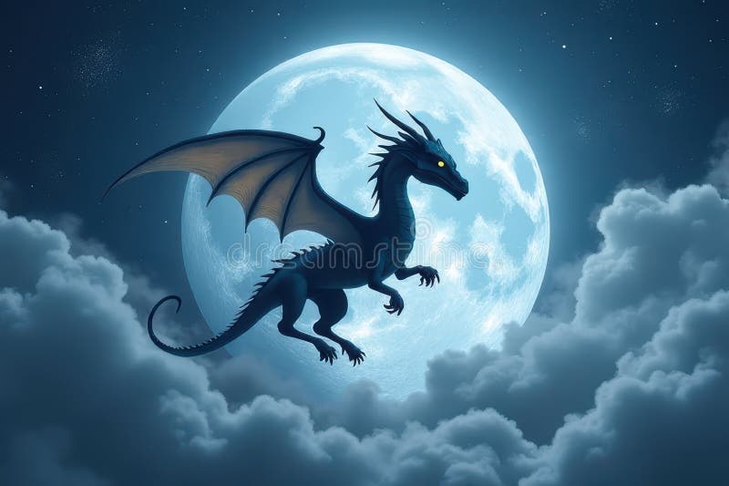 Enigmatic Lunar Dragon in a Dreamlike Scene Stock Illustration ...