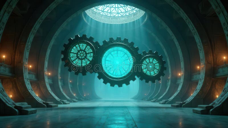 Enigmatic Mechanical Gears Adorn a Mystical Hallway in an Ancient ...