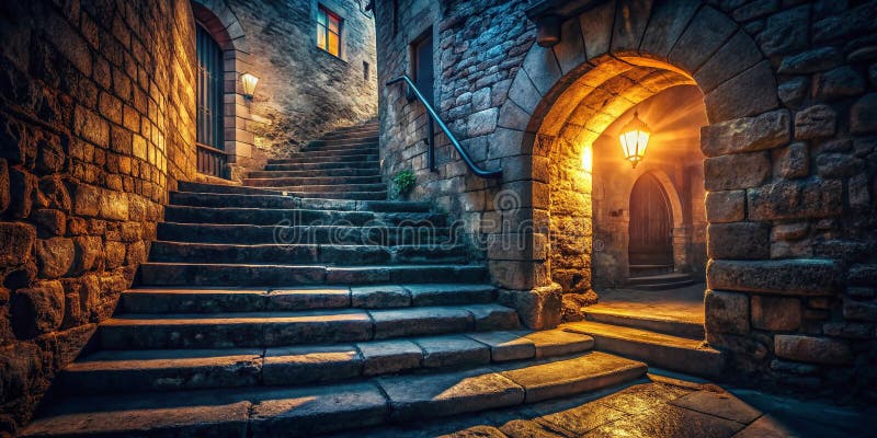 Enigmatic Medieval Staircase Exploring Ancient Stone Steps in LowLight ...