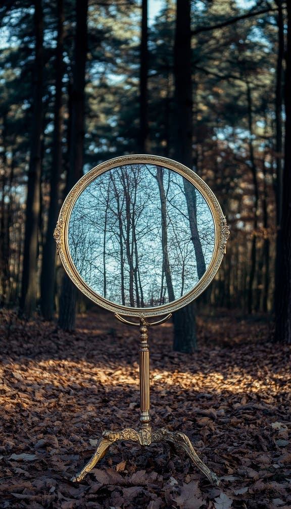 Enigmatic Mirror Surrounded by an Enchanted Forest Under a Mystical ...