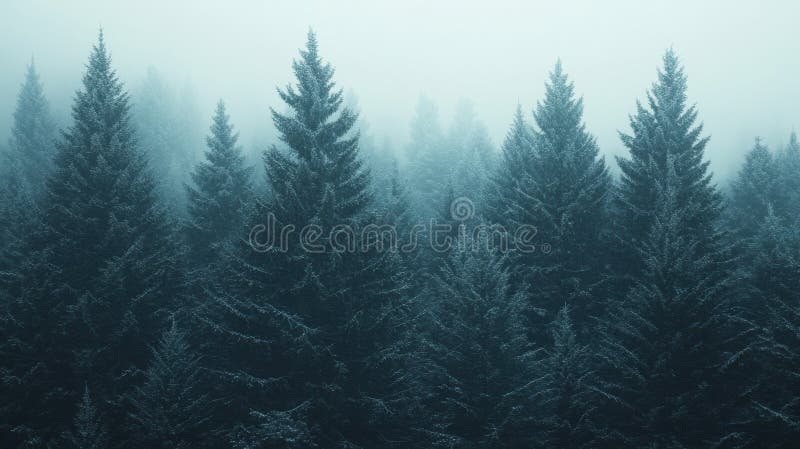 Enigmatic Misty Blue Forest at Dawn Stock Photo - Image of serene ...