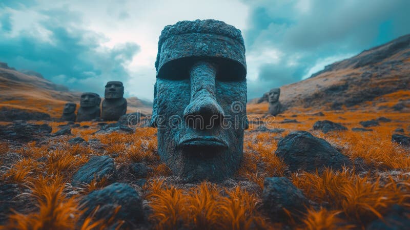 Enigmatic Moai Statue Amidst a Lush Tropical Jungle Stock Image - Image ...