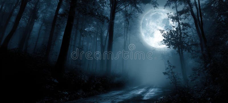 The Enigmatic Moon Illuminates a Misty Forest Trail at Night AI ...