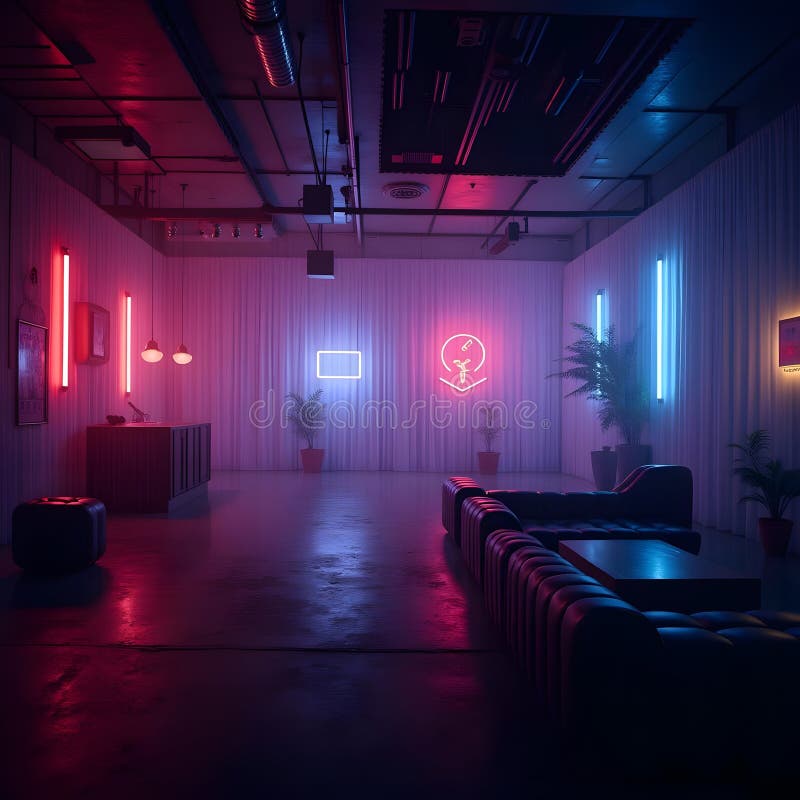 Enigmatic Neon Glow Abstract Panoramic Composition in Dimly Lit ...