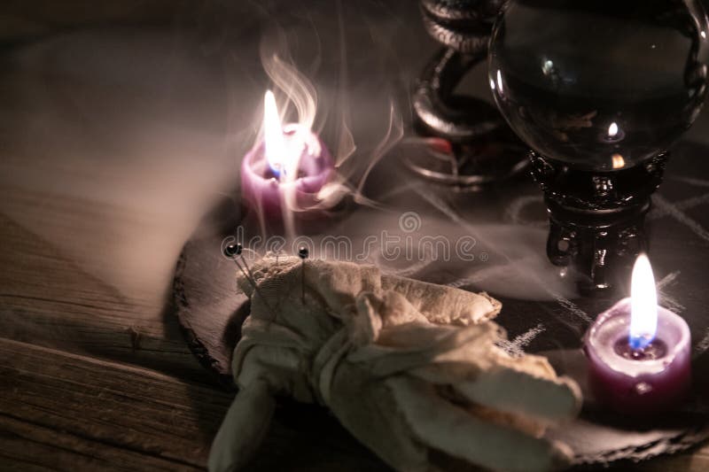 Enigmatic Occult Ritual with Chalice and Crystal Ball. Stock Photo ...