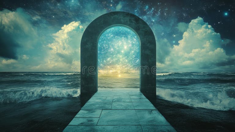 Enigmatic Ocean Gateway Opens To Starry Realm Stock Photo - Image of ...