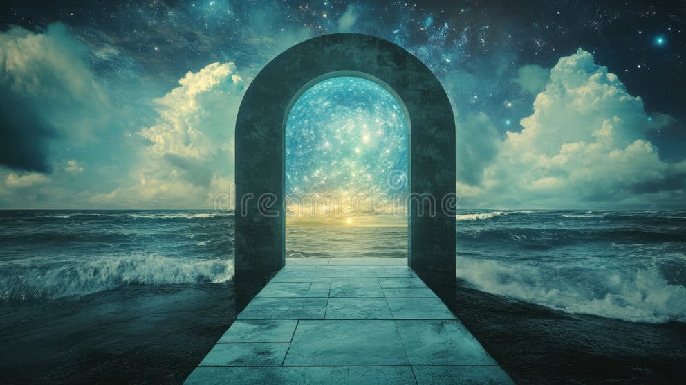 Enigmatic Ocean Gateway Opens To Starry Realm Stock Photo - Image of ...