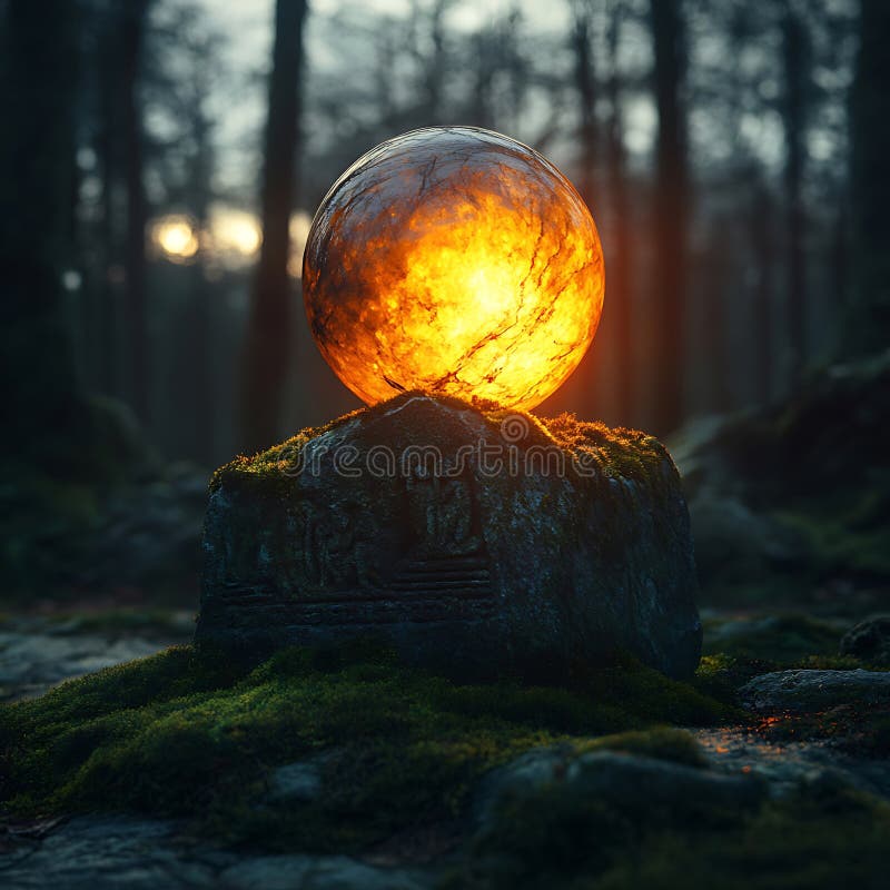 Enigmatic Orb on Stone in Mystical Forest Stock Photo - Image of ...