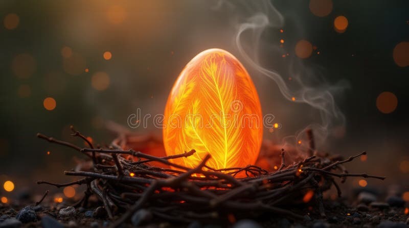 Enigmatic Phoenix Egg in Glowing Nest of Burning Twigs and Coals for ...