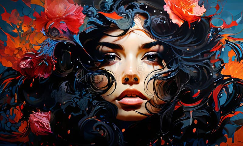 Enigmatic Portrayal of Woman with Expressive Features and Rich Color ...