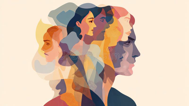 Enigmatic Profile Portrait of a Woman with Multiple Faces Stock ...