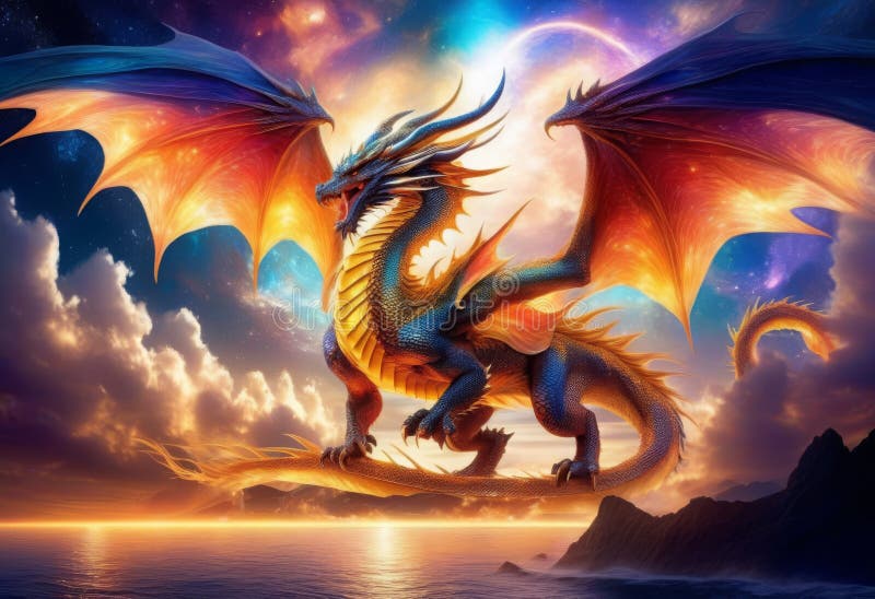 The Enigmatic Realm of the Celestial Dragon Stock Illustration ...