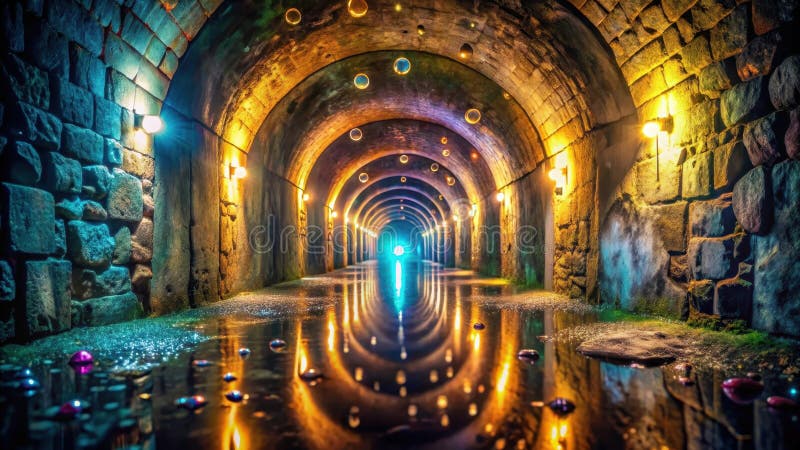 Enigmatic Stone Archway Tunnel Illuminated with Warm Lights and ...