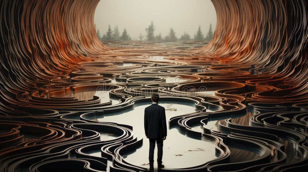 Enigmatic Surrealistic Optical Illusion, Man in Endless Tunnel Stock ...