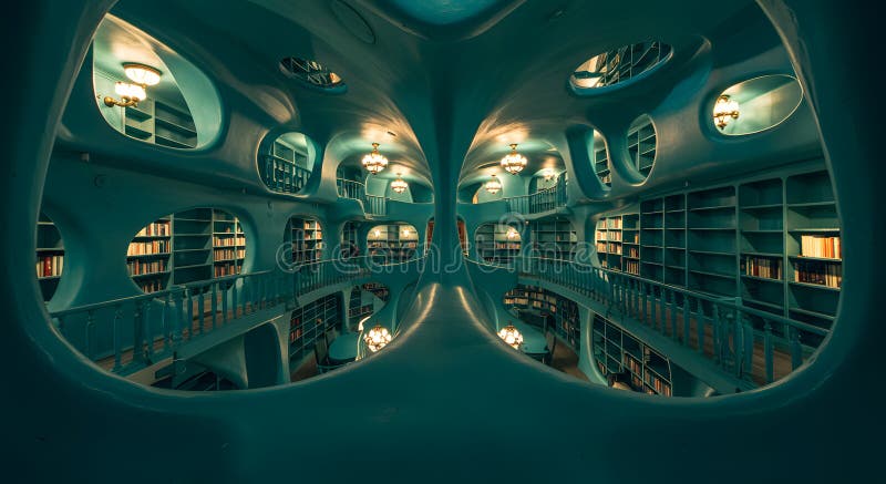 Enigmatic Teal Library: a Whimsical Architectural Masterpiece Stock ...