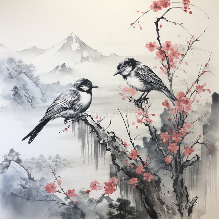 Enigmatic Tradition Traditional Sumi-e Magic Stock Illustration ...