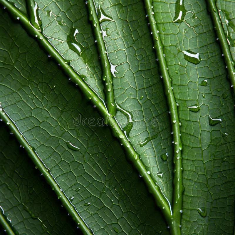 Enigmatic Tropics: Organic Geometry of a Green Leaf with Droplets Stock ...