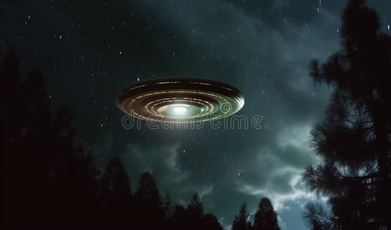Enigmatic UFO Glides through the Night Sky, Moonlit Backdrop Stock ...