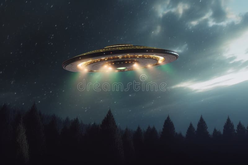 Enigmatic UFO Glides through the Night Sky, Moonlit Backdrop Stock ...