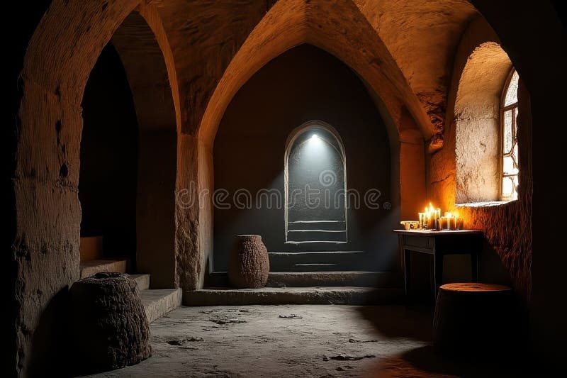 Enigmatic Underground Crypt Interior Stock Illustration - Illustration ...