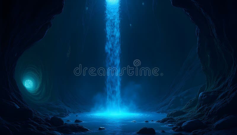 Enigmatic Underground Waterfall Illuminated by a Mystical Blue Light in ...