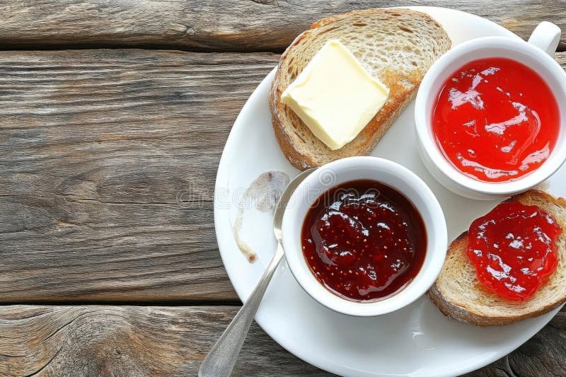Enjoy Breakfast, Bread with Butter and Jam on the Table, for Breakfast ...
