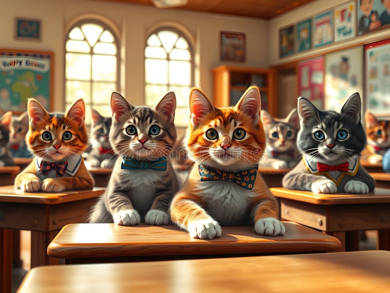 Enjoy the Charming Image of Cats in Class, Joyfully Learning Together ...