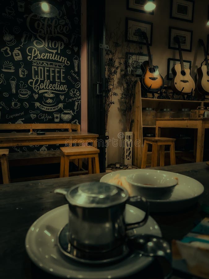 Enjoy Coffee in the Evening at the Coffee Shop Stock Image - Image of ...