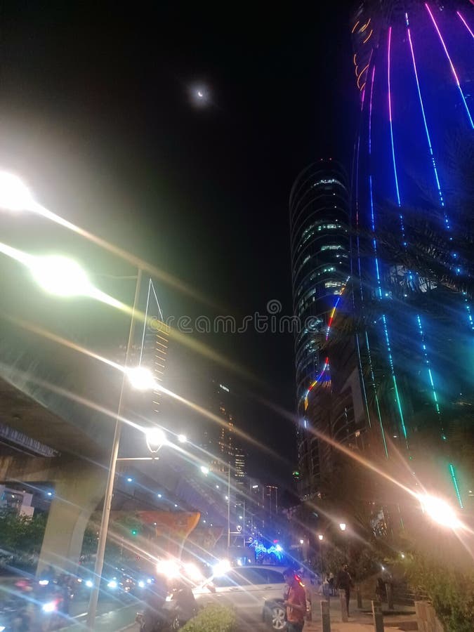 Enjoy the Couloring Street and Building in the Night Editorial Stock ...