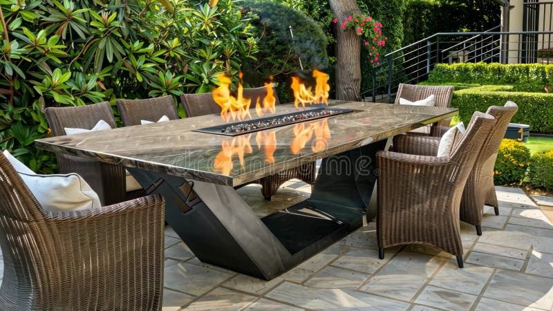 Enjoy a Cozy Outdoor Dining Setup Featuring a Stylish Table with an ...