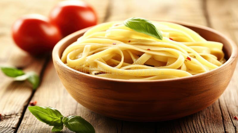 Enjoy Delicious Pasta with Fresh Basil and Tomatoes on a Rustic Table ...