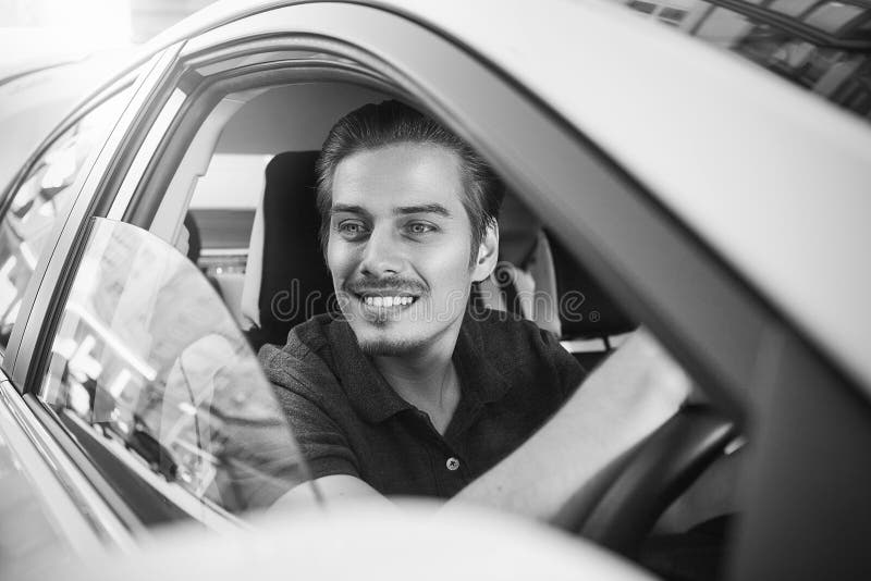Close Up Side Portrait of Happy Caucasian Man Driving Car. Stock Photo ... Close Up Side Portrait of Happy Caucasian Man Driving Car. Stock Photo ...