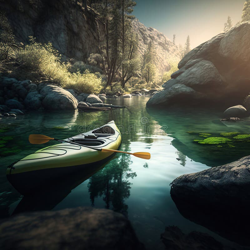 Enjoy and Have Nice Day with Kayaking Down a River, Generative Ai Stock ...