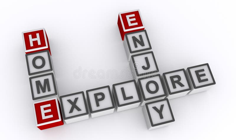 Enjoy Home Explore Word Block on White Stock Illustration ...