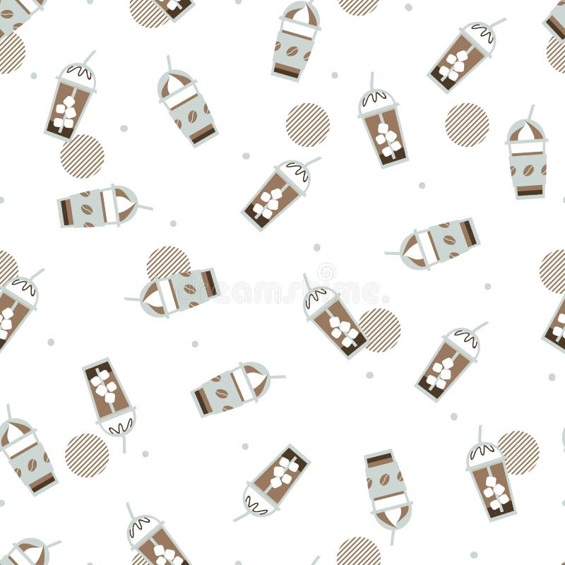 Enjoy Iced Coffee Latte Vector Graphic Art Seamless Pattern Stock ...