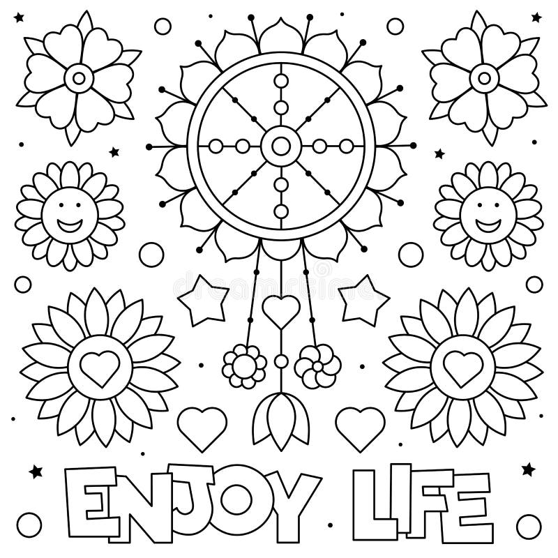 Enjoy Life. Coloring Page. Vector Illustration of Flowers. Stock Vector ...