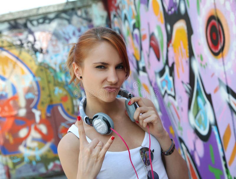 Enjoy music stock image. Image of pink, adult, female - 24883289