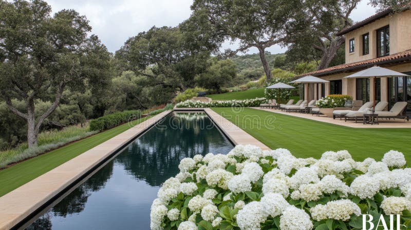 Enjoy the Peaceful Ambiance of a Modern Rectangular Pool, Framed by ...