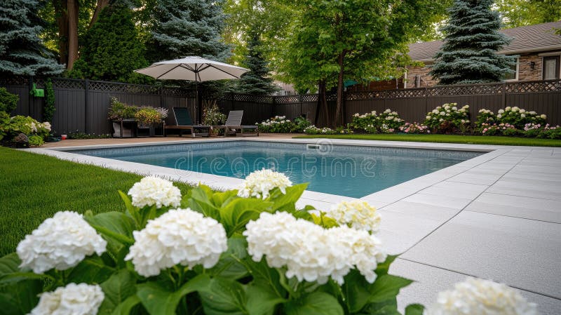 Enjoy the Peaceful Ambiance of a Modern Rectangular Pool, Framed by ...