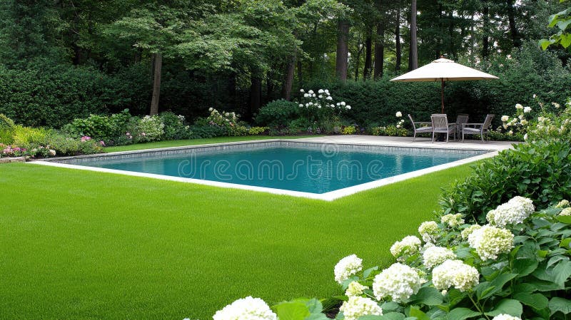 Enjoy the Peaceful Ambiance of a Modern Rectangular Pool, Framed by ...