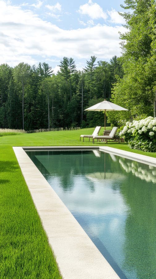 Enjoy the Peaceful Ambiance of a Modern Rectangular Pool, Framed by ...