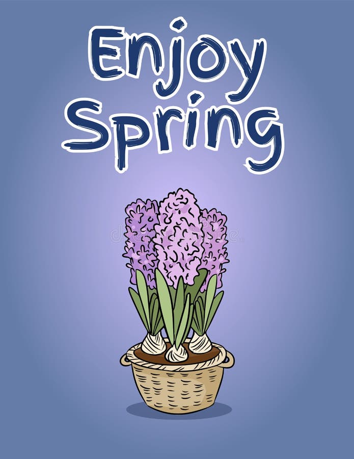 Enjoy Spring Postcard with Hyacinth Flower. Vector Hand Drawn Cute ...