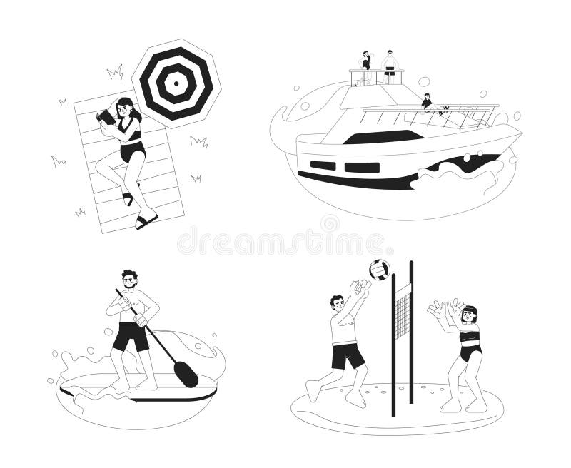 Enjoy Summer Break Monochrome Vector Spot Illustration Set Stock Illustration Illustration Of