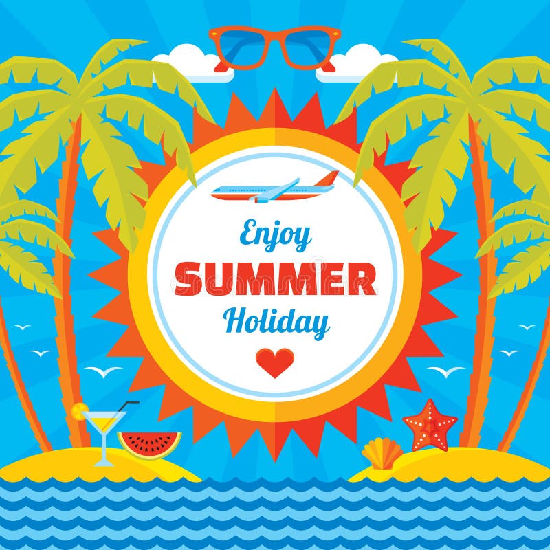 Enjoy Summer Holiday - Vector Concept Banner in Flat Style Stock Vector ...