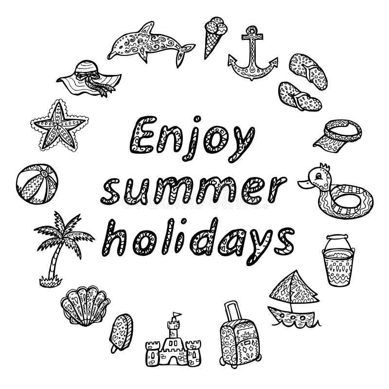 Enjoy Summer Holidays. Beach Icons Set Stock Illustration - Image: 62440495