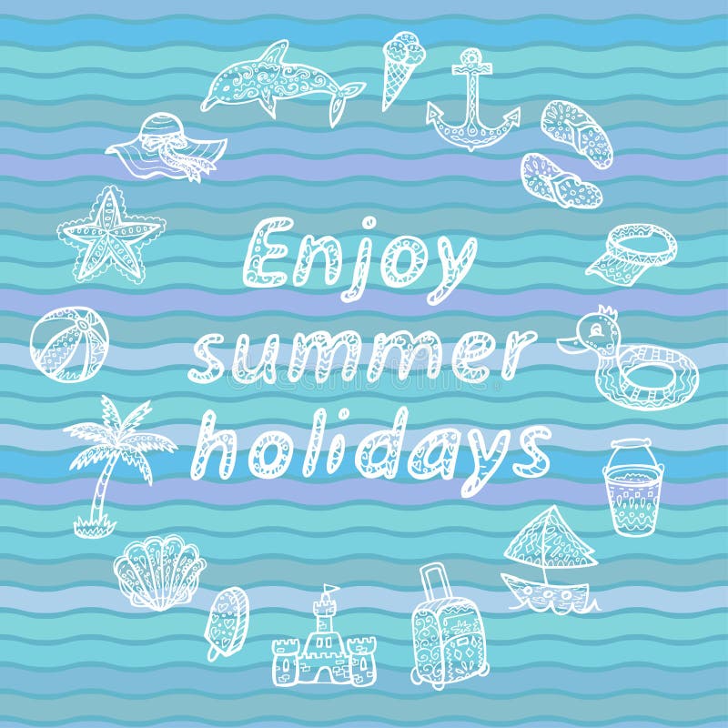 Enjoy Summer Holidays. Beach Icons Set Stock Vector - Illustration of ...
