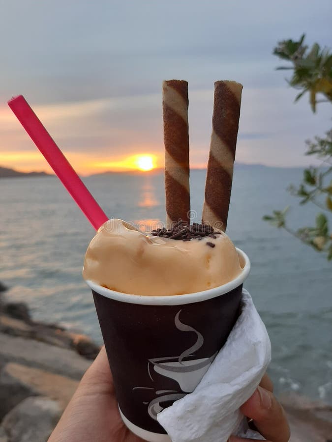 Enjoy the Sunset with a Cup Durian Ice Cream Stock Image - Image of ...
