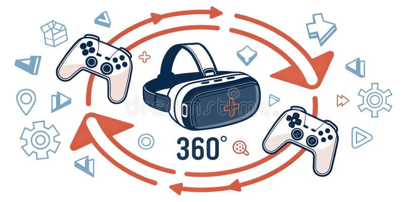 Immersive 360° VR Gaming Experience with Wireless Controllers Stock ...