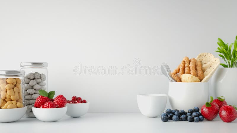 Traditional Breakfast Spread Displayed in 3D, Featuring Assorted Breads ...