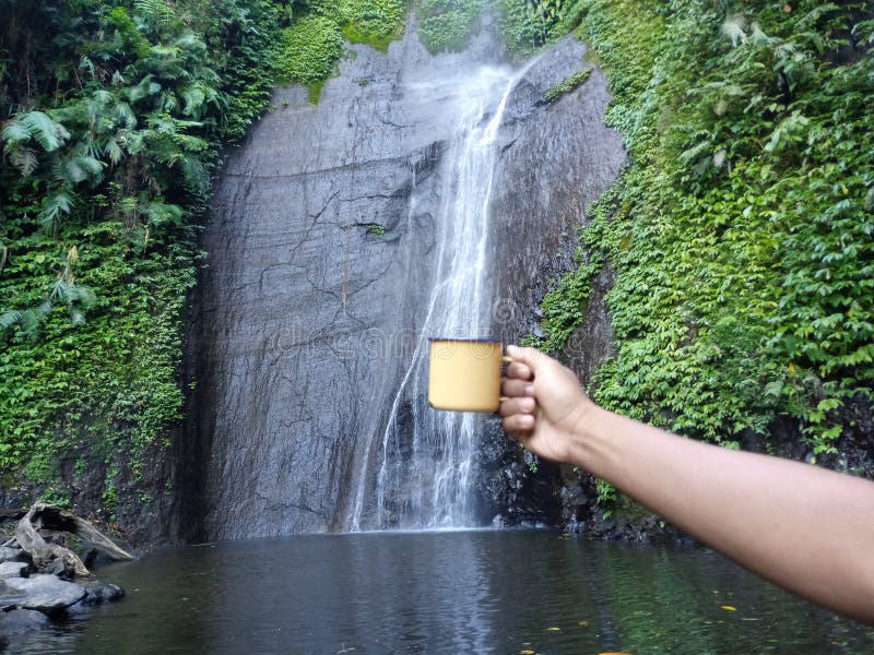 Enjoy Warm Coffee at the Waterfall with the Sound of Running Water ...